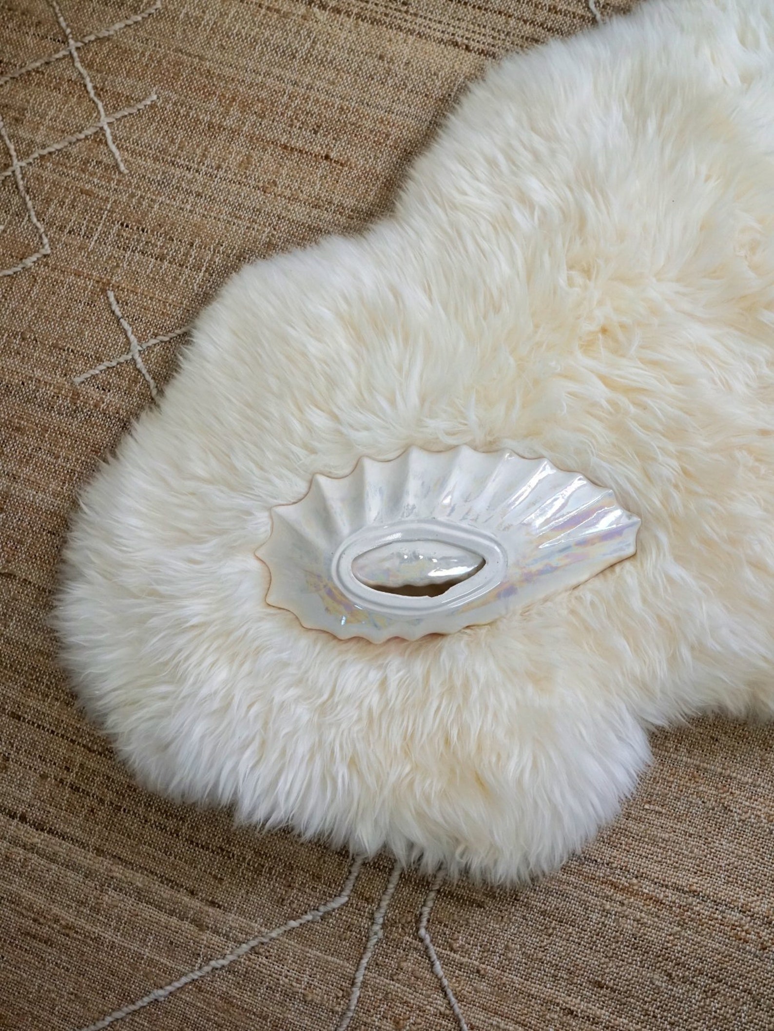 Vintage 60's Iridescent Pink Ceramic Scalloped Shell Large Trinket ...