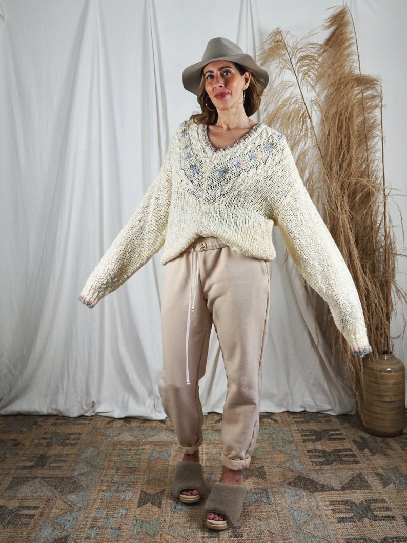 Vintage 80's Vanilla Nubbly Boucle Textured Pastel Floral Slouchy ...