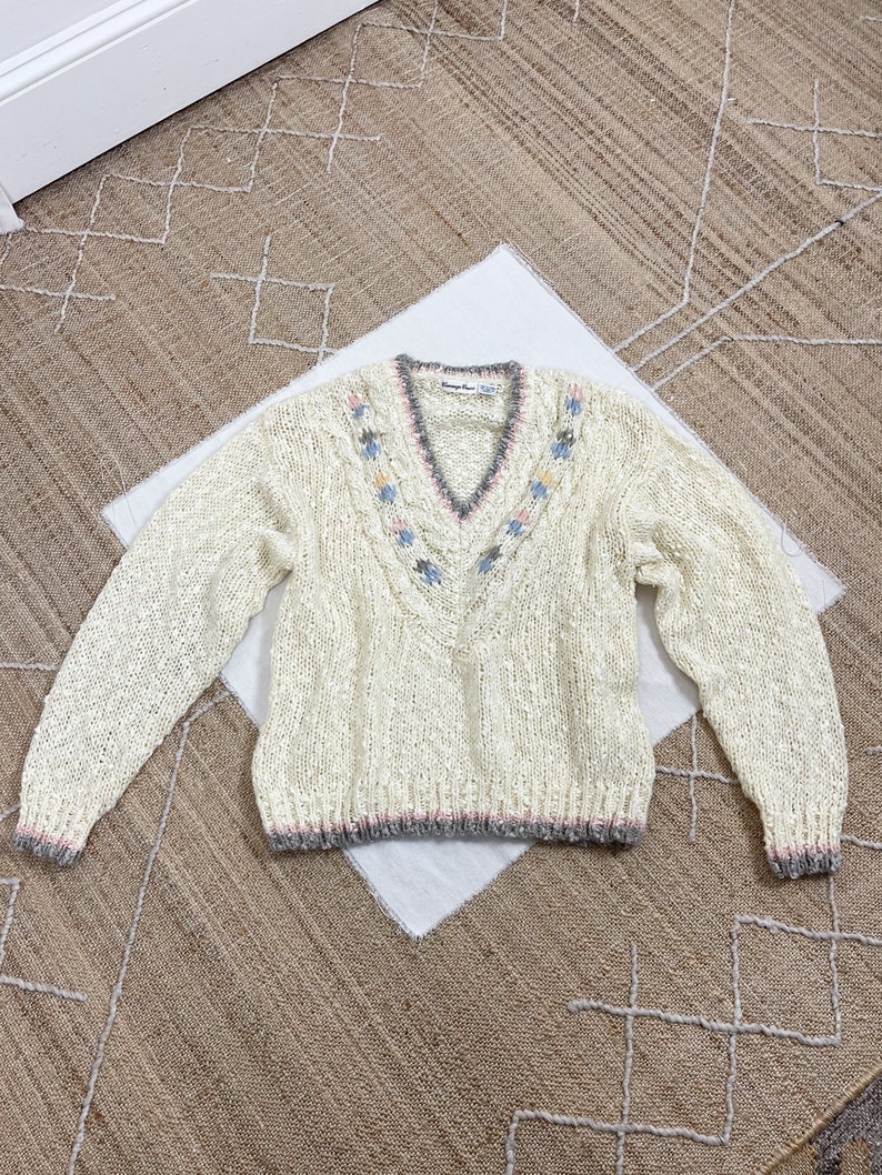 Vintage 80's Vanilla Nubbly Boucle Textured Pastel Floral Slouchy ...