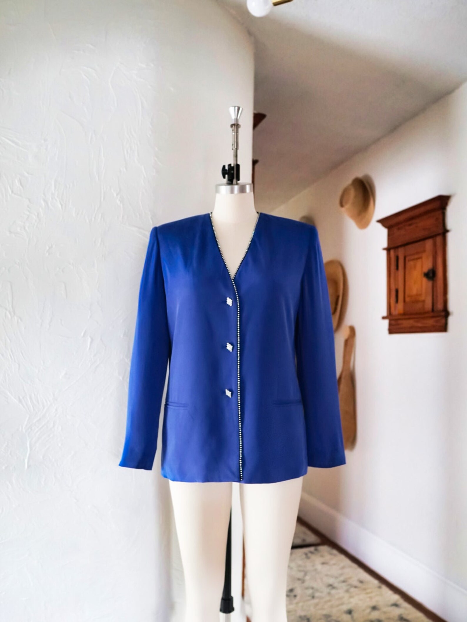 Vintage 80's Cobalt Blue Silk Crystal Jacket Sparkle - Etsy