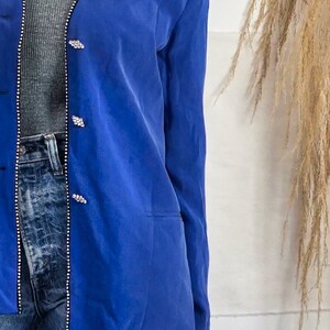 Vintage 80's Cobalt Blue Silk Crystal Jacket Sparkle Rhinestone Trim ...