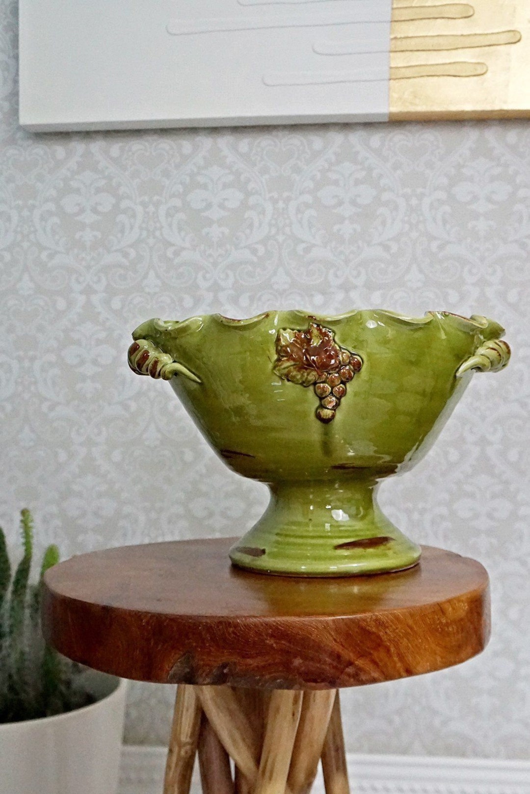 Ceramic Pedestal Avocado Green "arte Italica" Fruit Pottery Scalloped ...