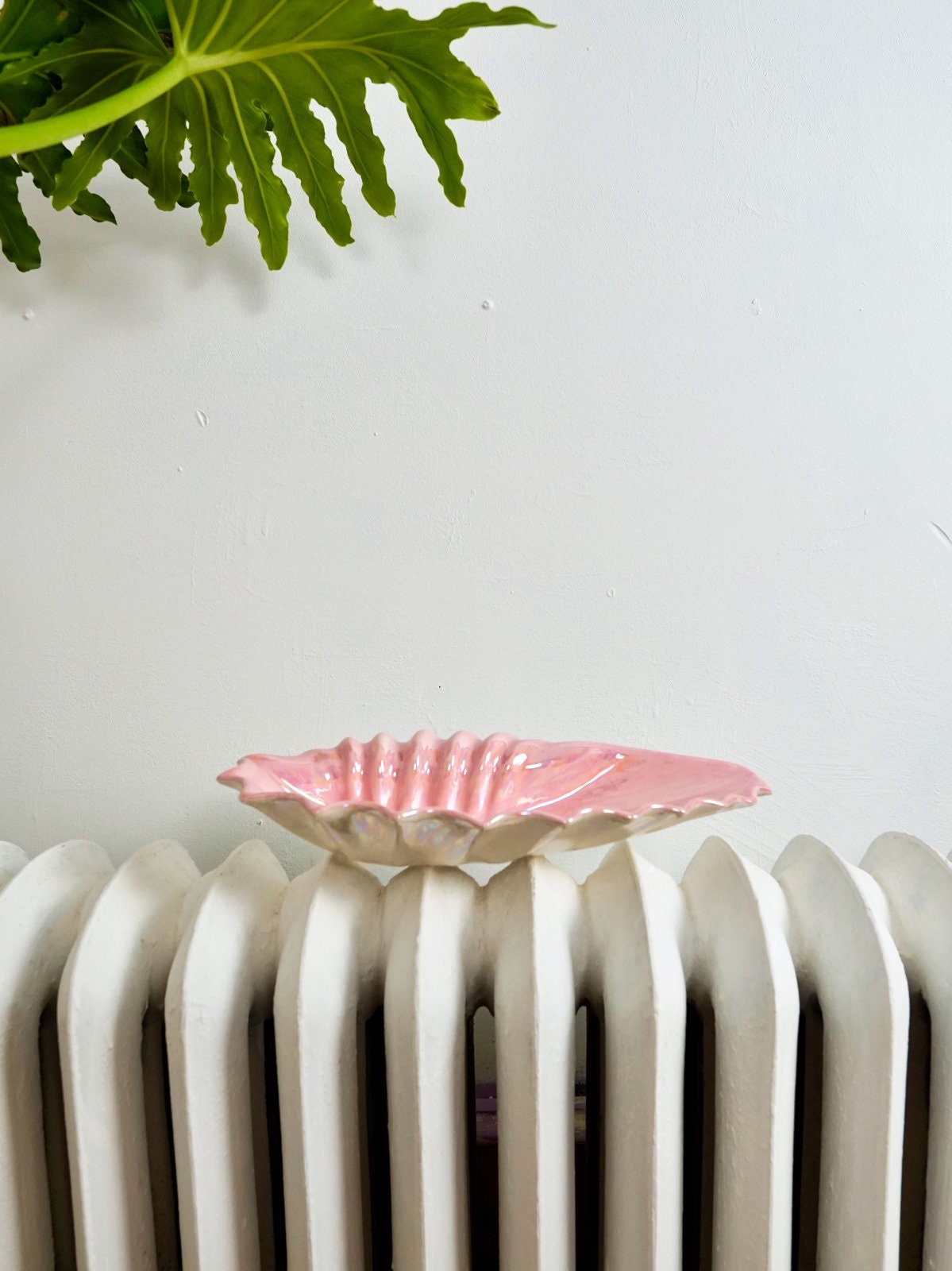 Vintage 60's Iridescent Pink Ceramic Scalloped Shell Large Trinket ...