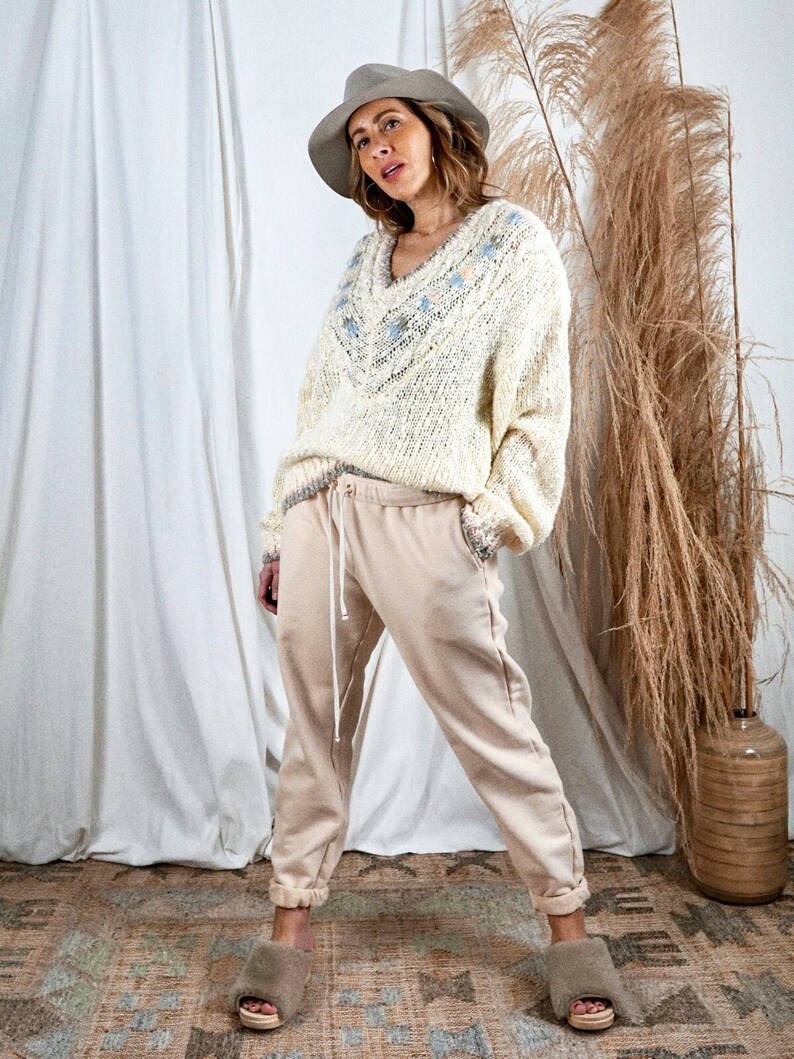 Vintage 80's Vanilla Nubbly Boucle Textured Pastel Floral Slouchy ...