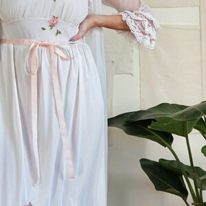 Vintage 50's Laros Ivory White Dreamy Pink Rose Floral Applique Nylon ...