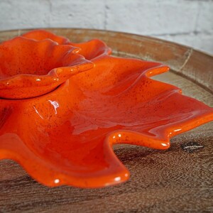Vintage 60's Ceramic Autumn Leaf Pumpkin Orange Snack Bowl Hostess ...