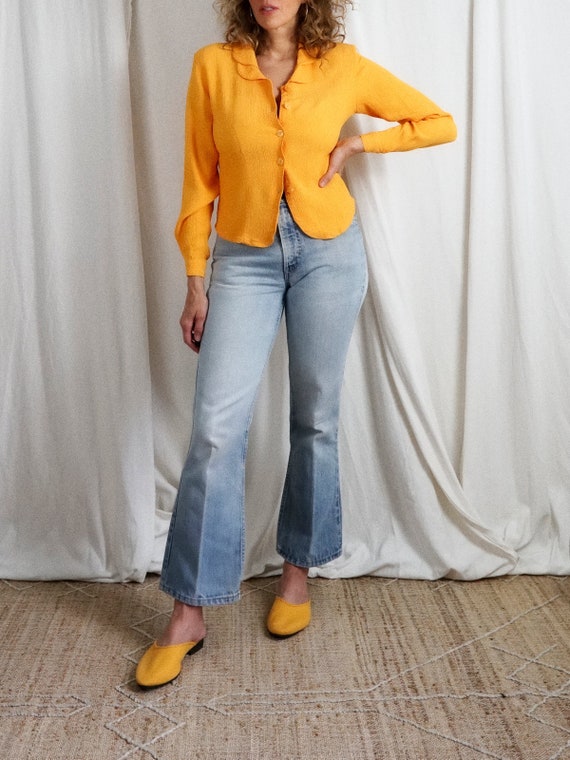 80s Bright Yellow Long Sleeve Blazer Vintage Oversize… - Gem
