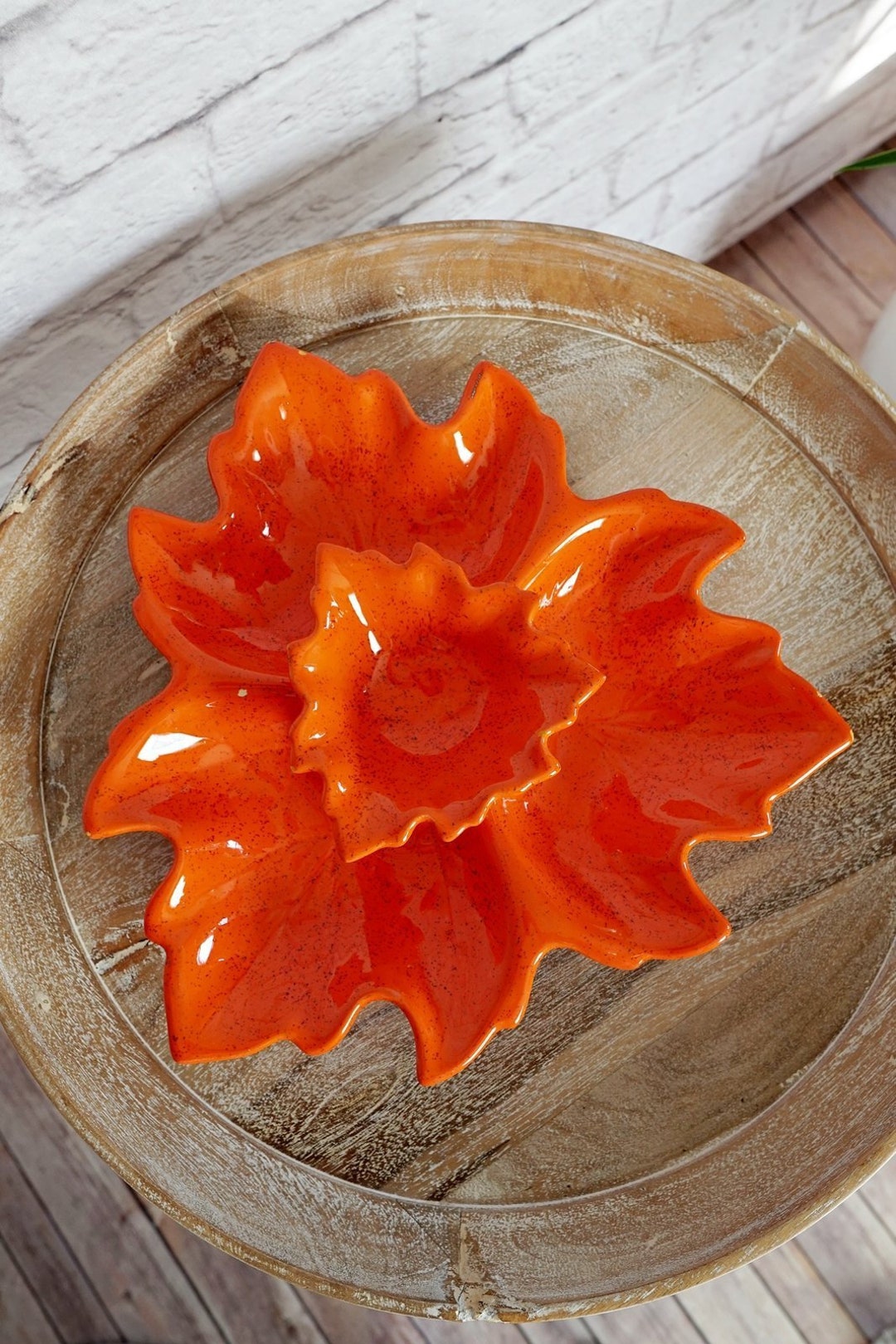 Vintage 60's Ceramic Autumn Leaf Pumpkin Orange Snack Bowl Hostess ...