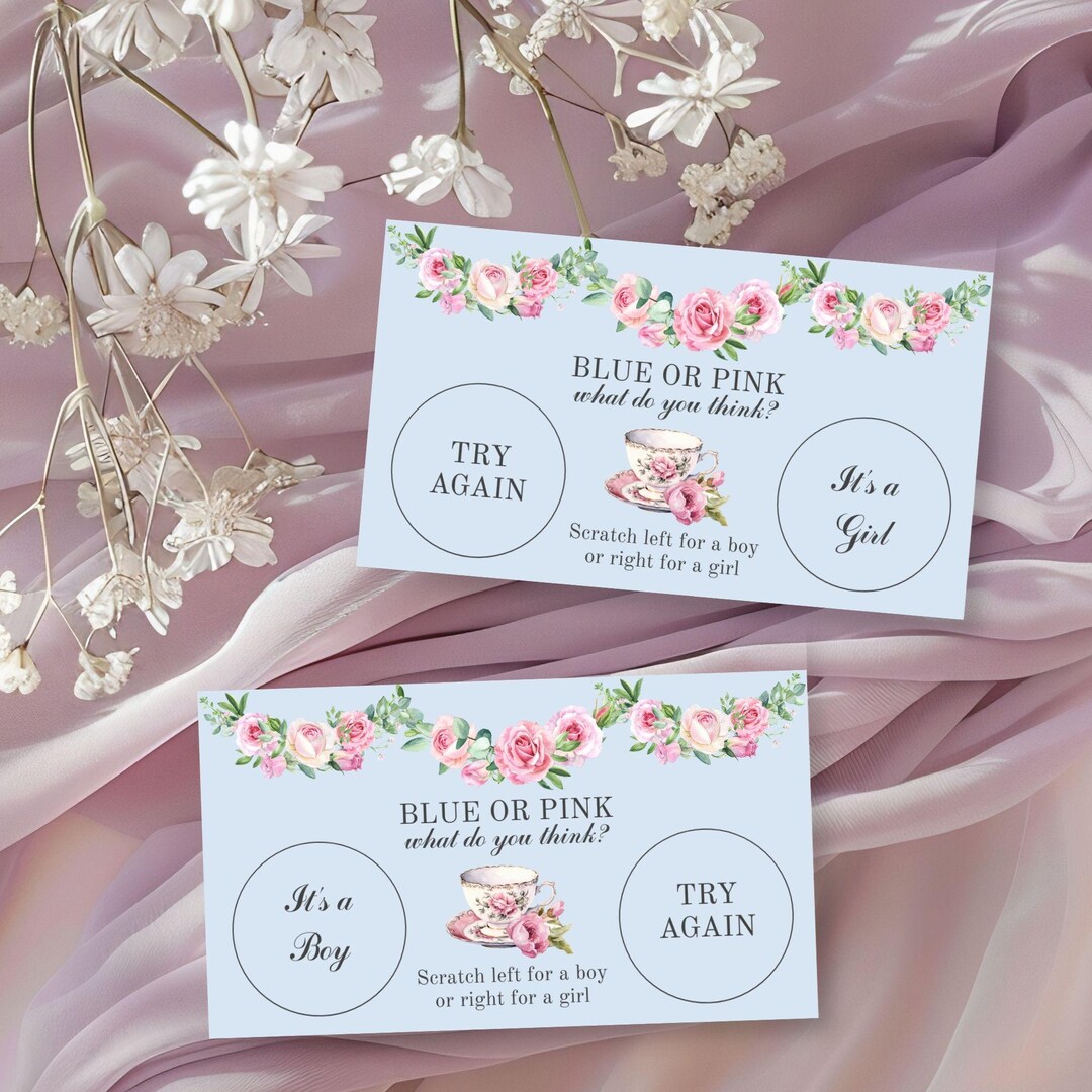 DIY Scratch off Card: Gender Reveal Vintage Floral Tea Party (editable ...