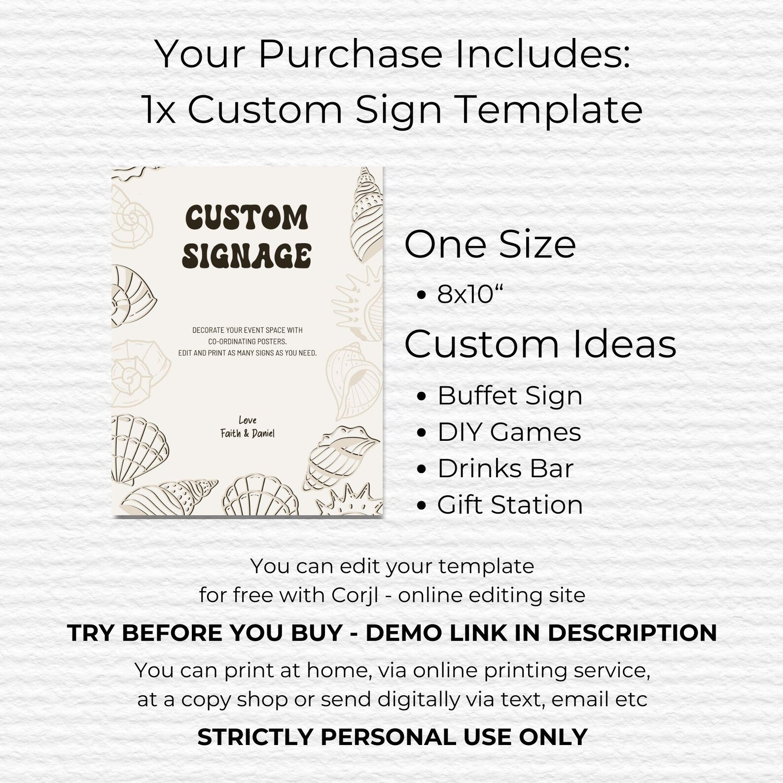 Editable Sea Shell Theme Sign Template: Neutral Beach Vibe (digital ...