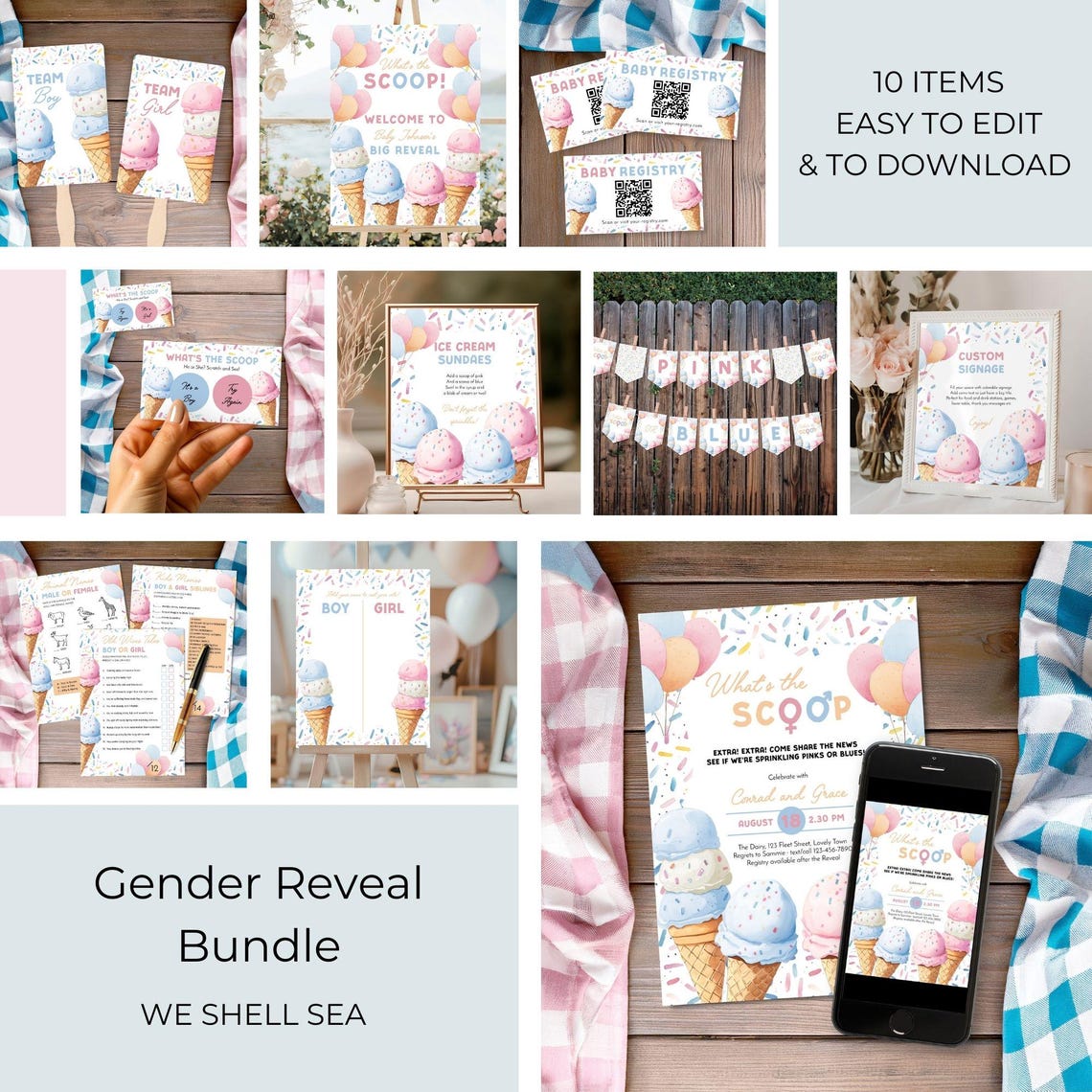Ice Cream Gender Reveal Voting Cards: Team Boy or Girl (printable ...