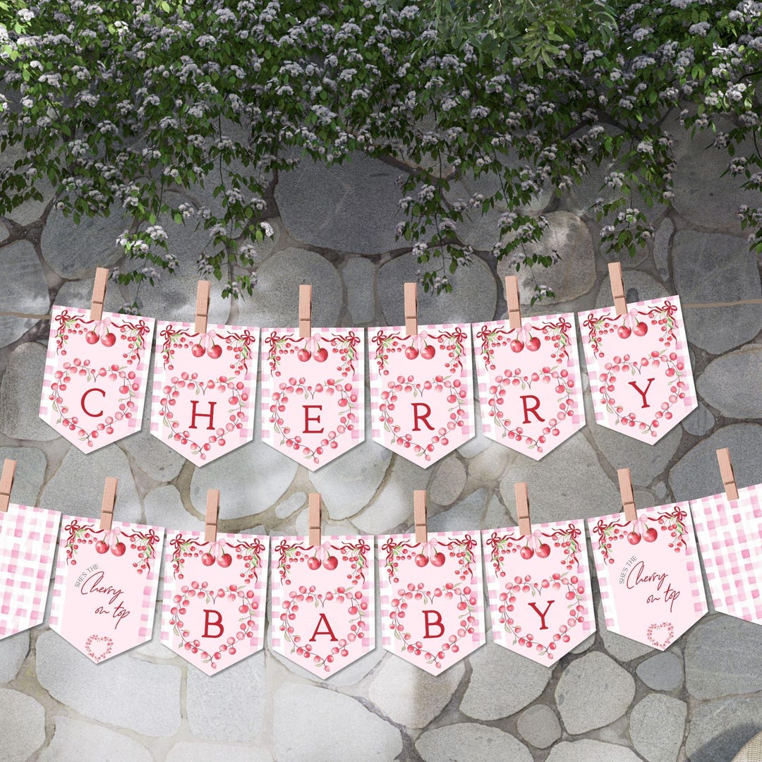 Cherry on Top Baby Shower Banner, Coquette Cherry Bunting Editable ...