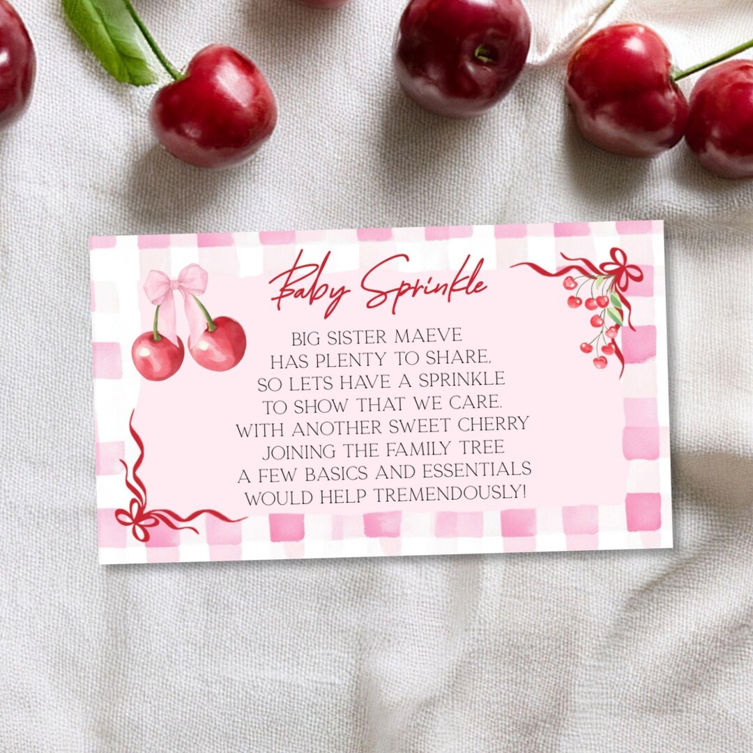 Baby Sprinkle Poem Card: Cherry Theme, Editable Template (3.5x2 ...