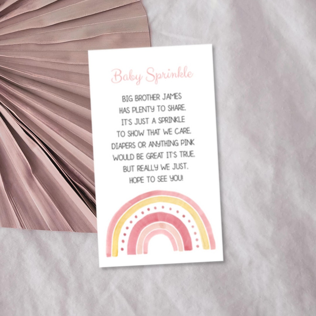 Pink Rainbow Baby Sprinkle Poem Card: Editable Girl Baby Shower Note ...