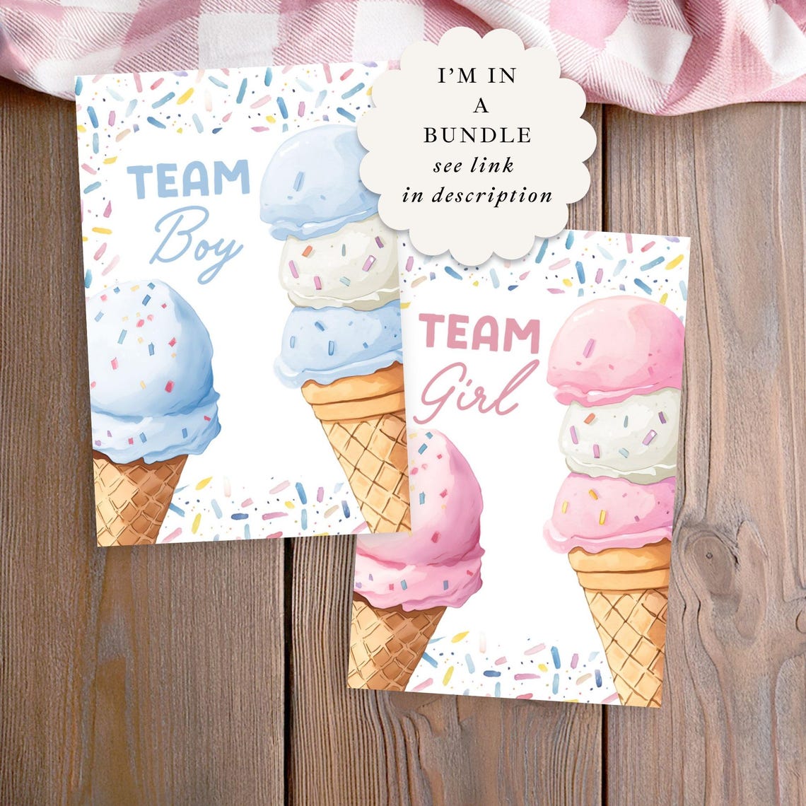 Ice Cream Gender Reveal Voting Cards: Team Boy or Girl (printable ...
