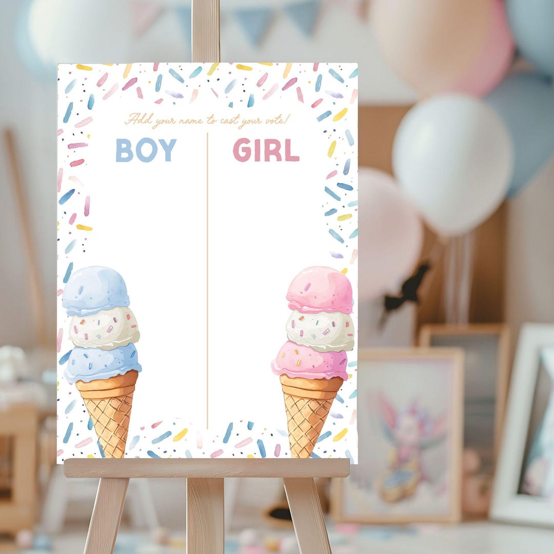 What's the Scoop Gender Reveal Voting Sign: Ice Cream Guess Game ...