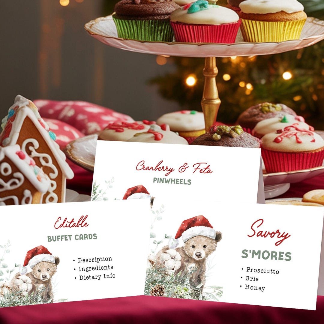 Beary Little Christmas Buffet Cards: Baby Shower Food Labels (printable ...