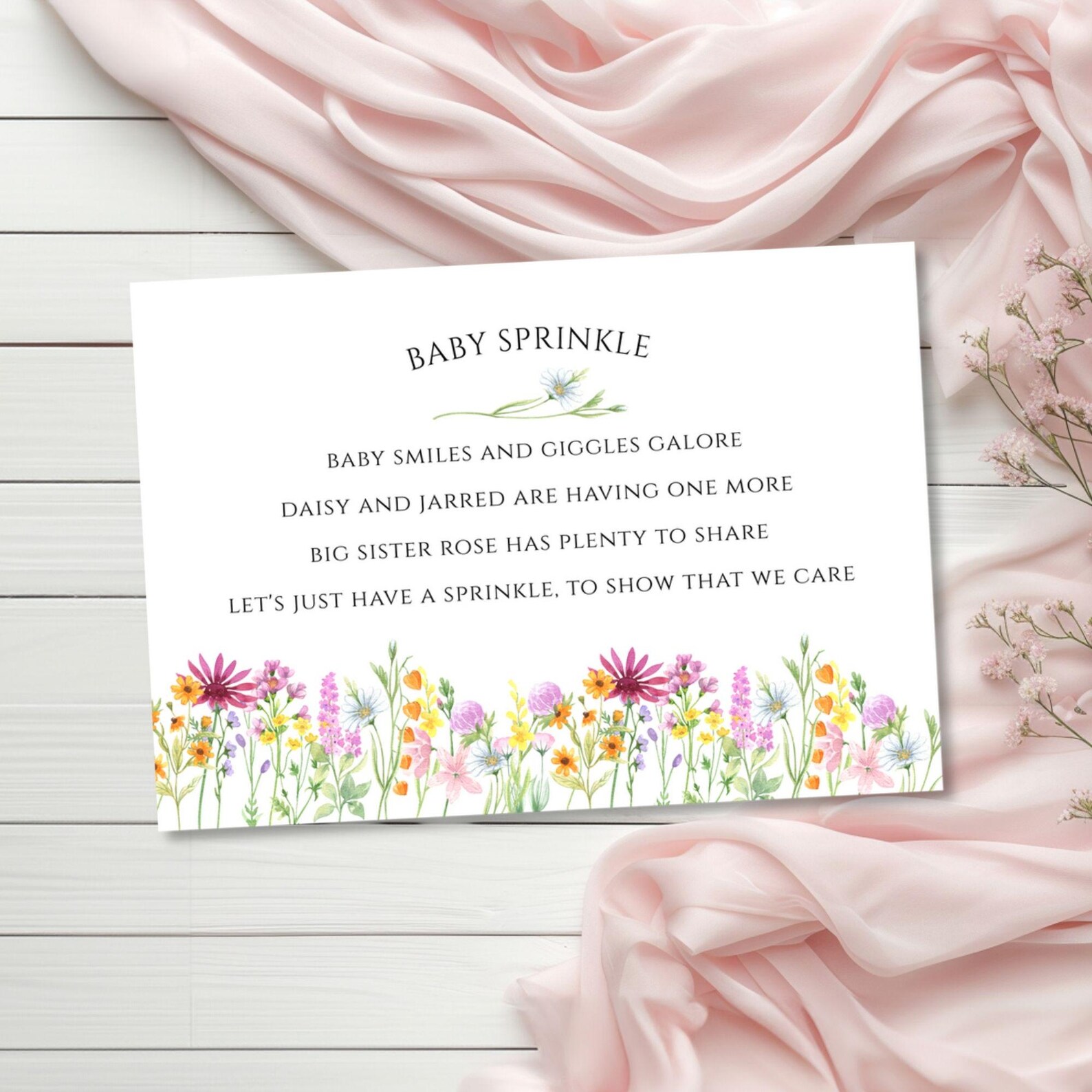 Wildflower Baby Sprinkle Poem Card: No Gifts Needed (printable Corjl ...