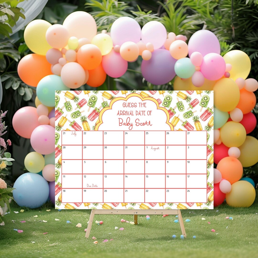 Popsicle Baby Shower Due Date Calendar Game: Summer Theme (printable ...