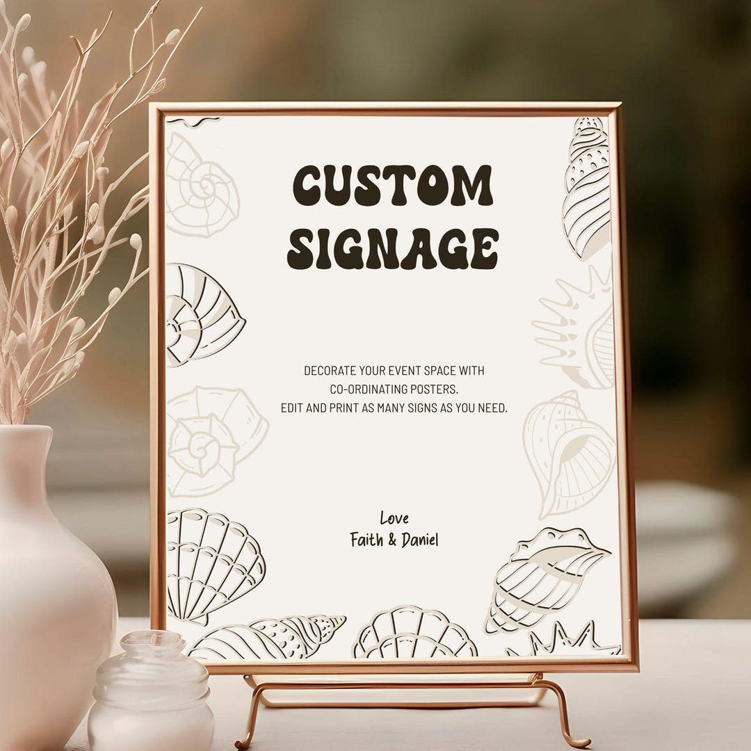 Editable Sea Shell Theme Sign Template: Neutral Beach Vibe (digital ...