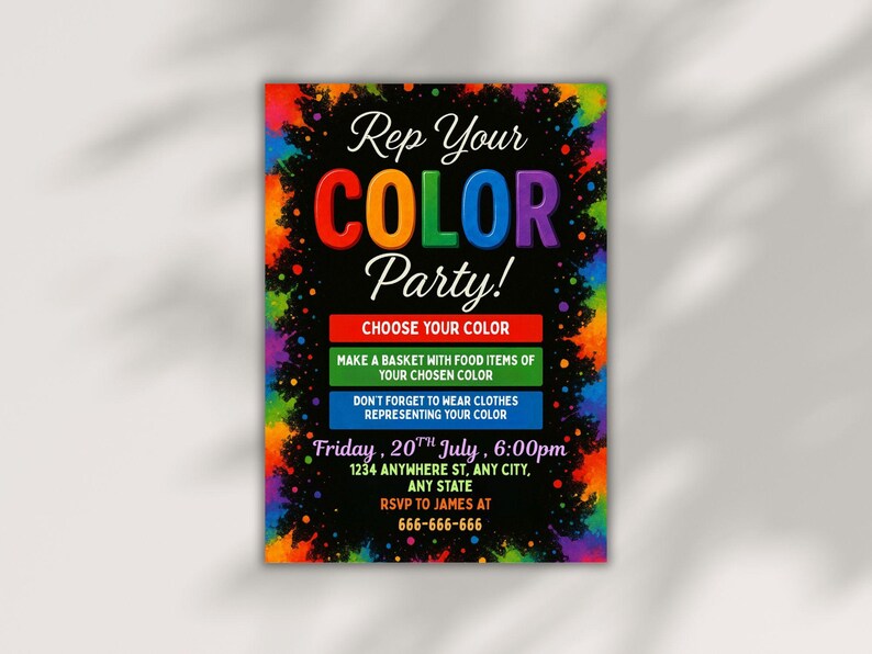 Editable Birthday Invitation, Rep Your Color Invitation, Color Theme ...