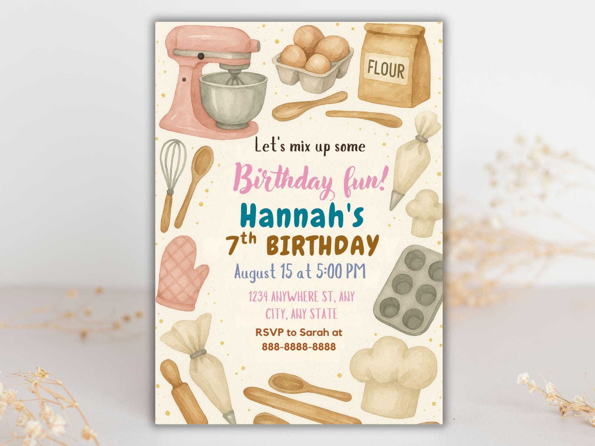 Editable Baking Birthday Invitation Template: Pink Kitchen Party ...