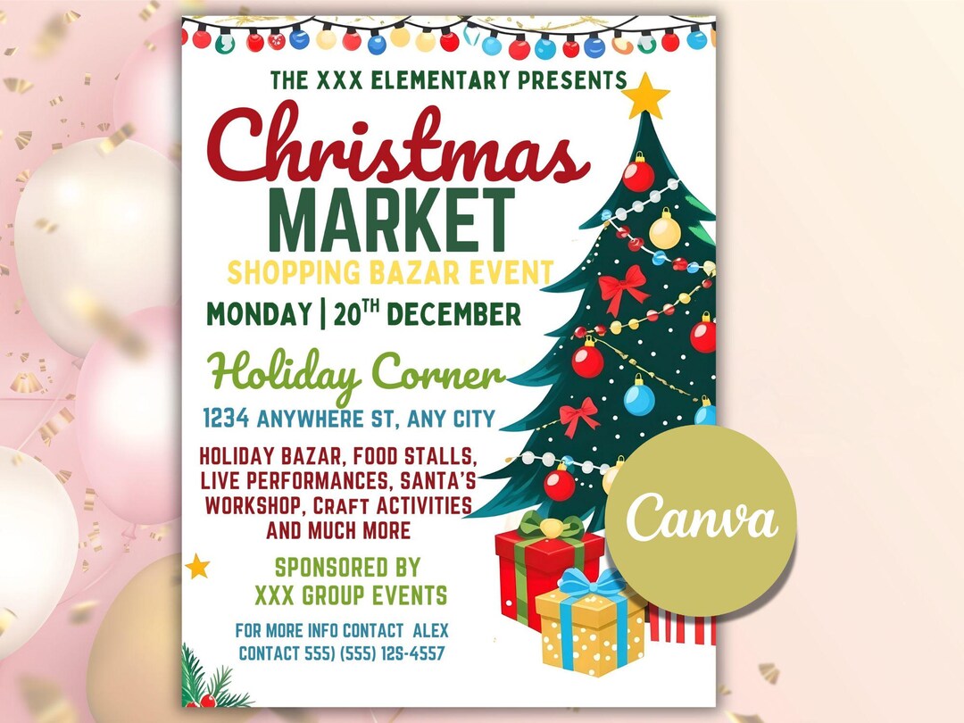 Christmas Market Flyer: Holiday Bazaar Invitation Template (DIY Canva ...