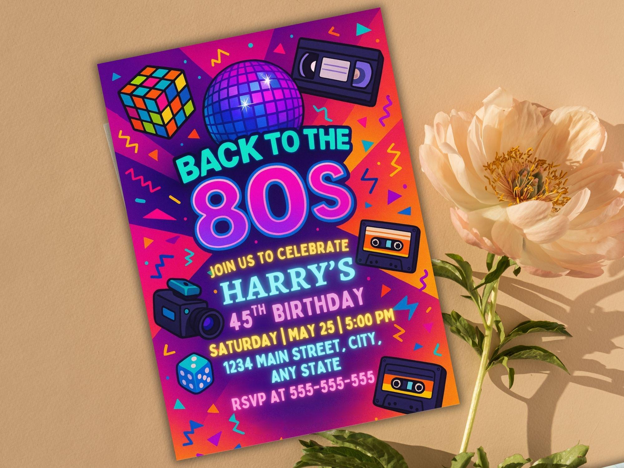 Editable 80s Birthday Invitation: Neon Glow Dance Theme (digital ...