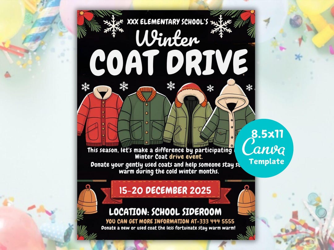 Winter Coat Drive Flyer Template: School Charity Event (canva Digital ...