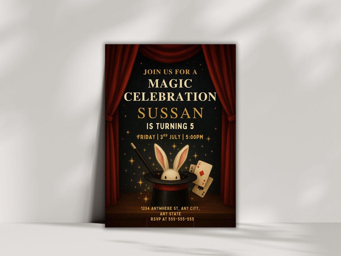 Editable Magic Birthday Invitation Template: Magician Party Evite (5x7 ...