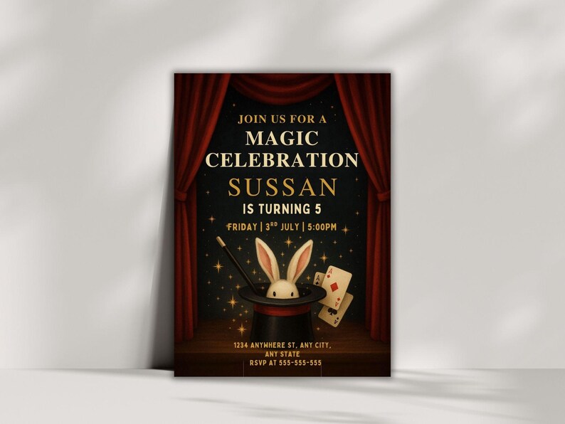 Editable Magic Birthday Invitation Template: Magician Party Evite (5x7 ...