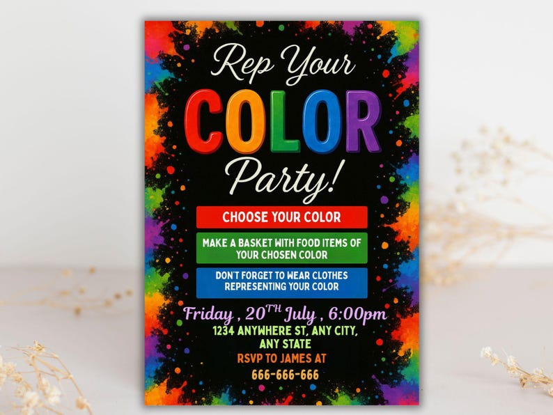 Editable Birthday Invitation, Rep Your Color Invitation, Color Theme ...