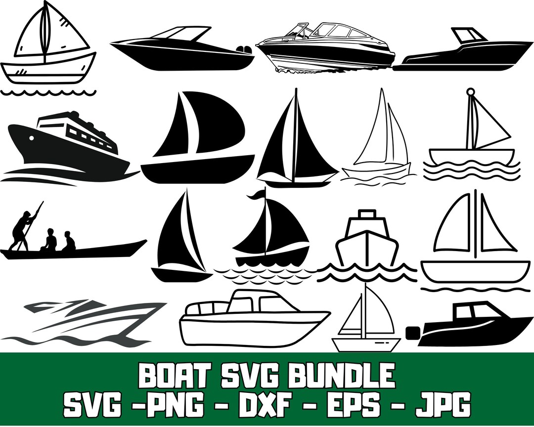 Boat SVG Bundle: Sailboat, Cruise Ship, Speedboat Clipart (digital ...