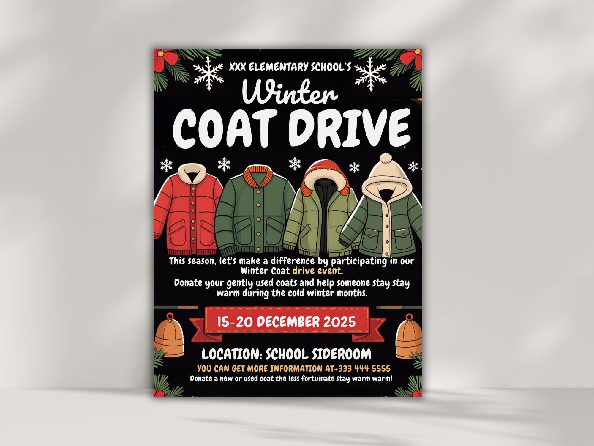 Winter Coat Drive Flyer Template: School Charity Event (canva Digital ...