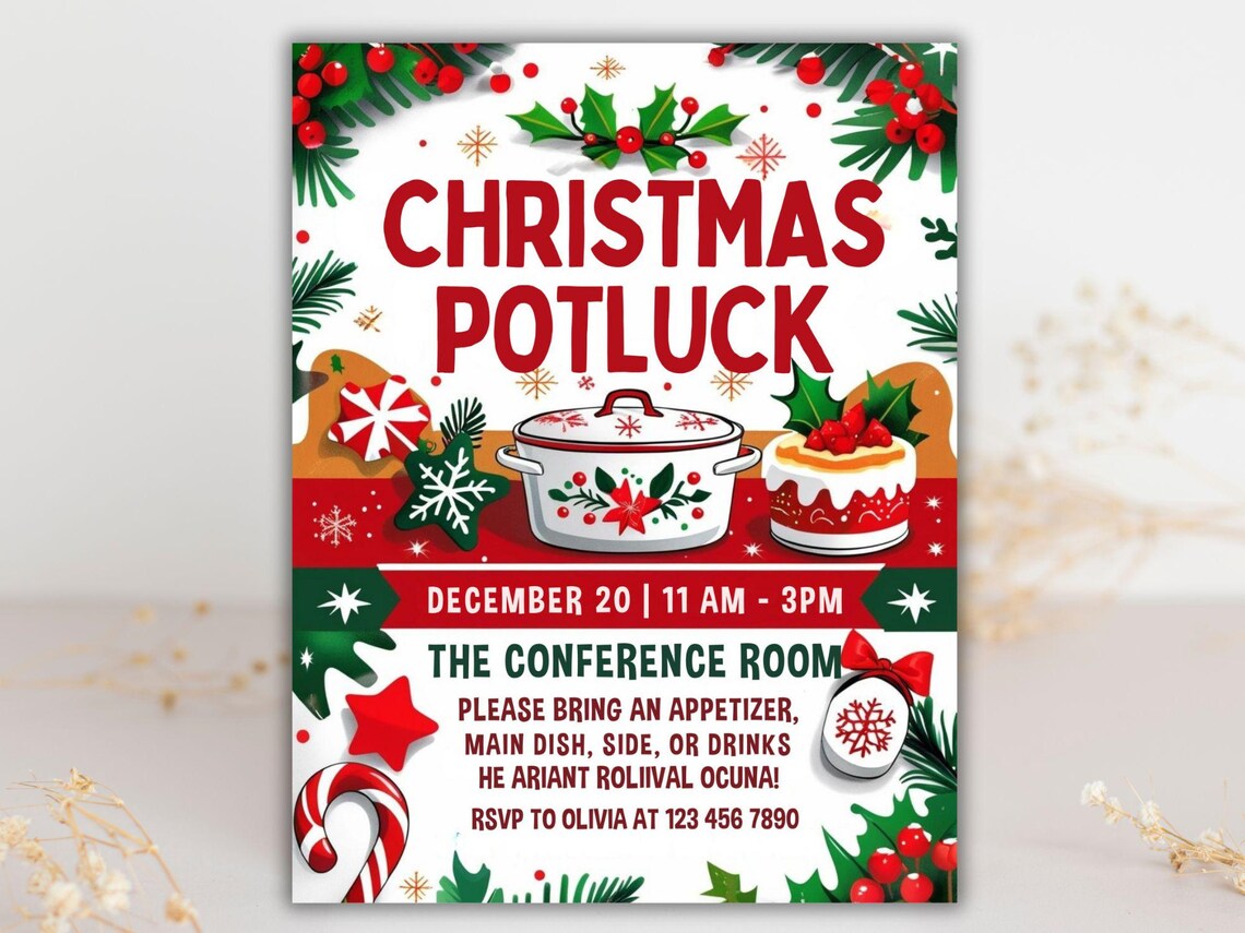 Christmas Potluck Flyer & Sign up Sheet Set | Editable Canva Template ...