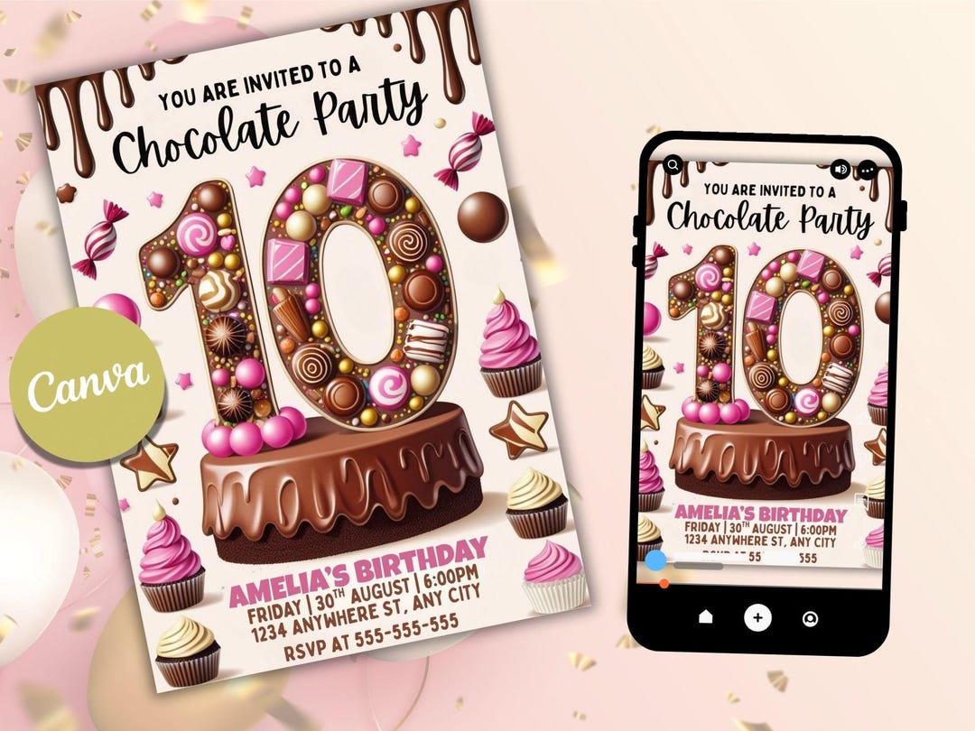 Editable Chocolate Party Invitation: Dessert Birthday, Sweets Invite ...