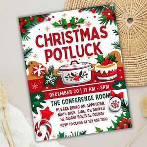 Christmas Potluck Flyer & Sign up Sheet Set | Editable Canva Template ...