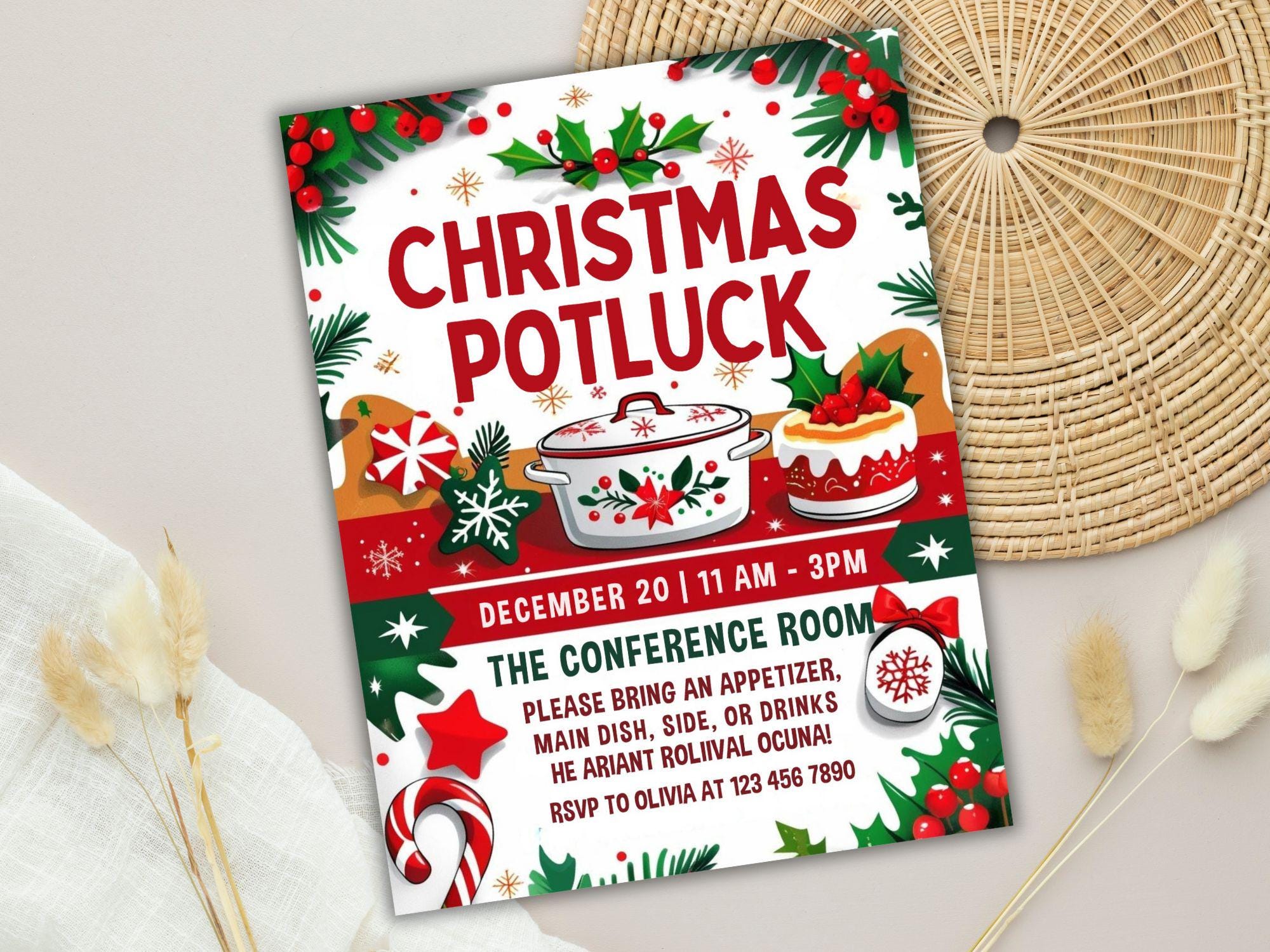 Christmas Potluck Flyer & Sign up Sheet Set | Editable Canva Template ...