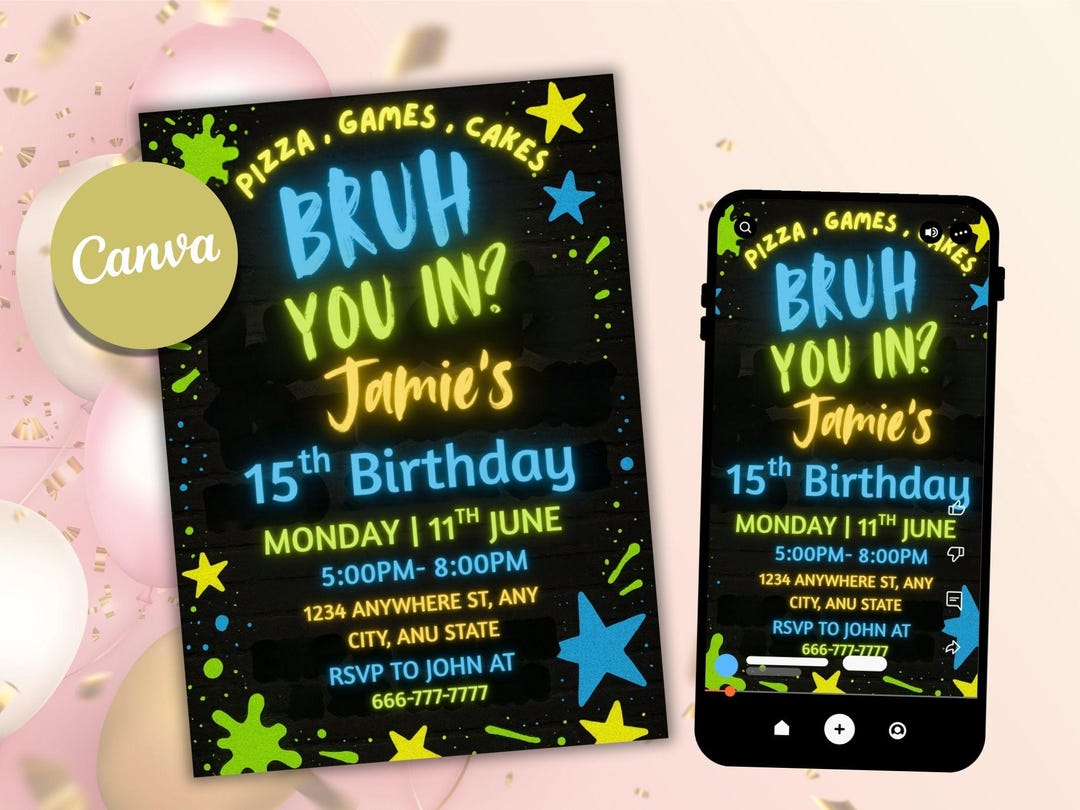 Editable Bruh Birthday Invitation: Any Theme Digital Template (digital ...