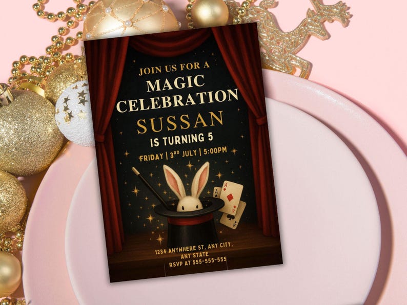 Editable Magic Birthday Invitation Template: Magician Party Evite (5x7 ...