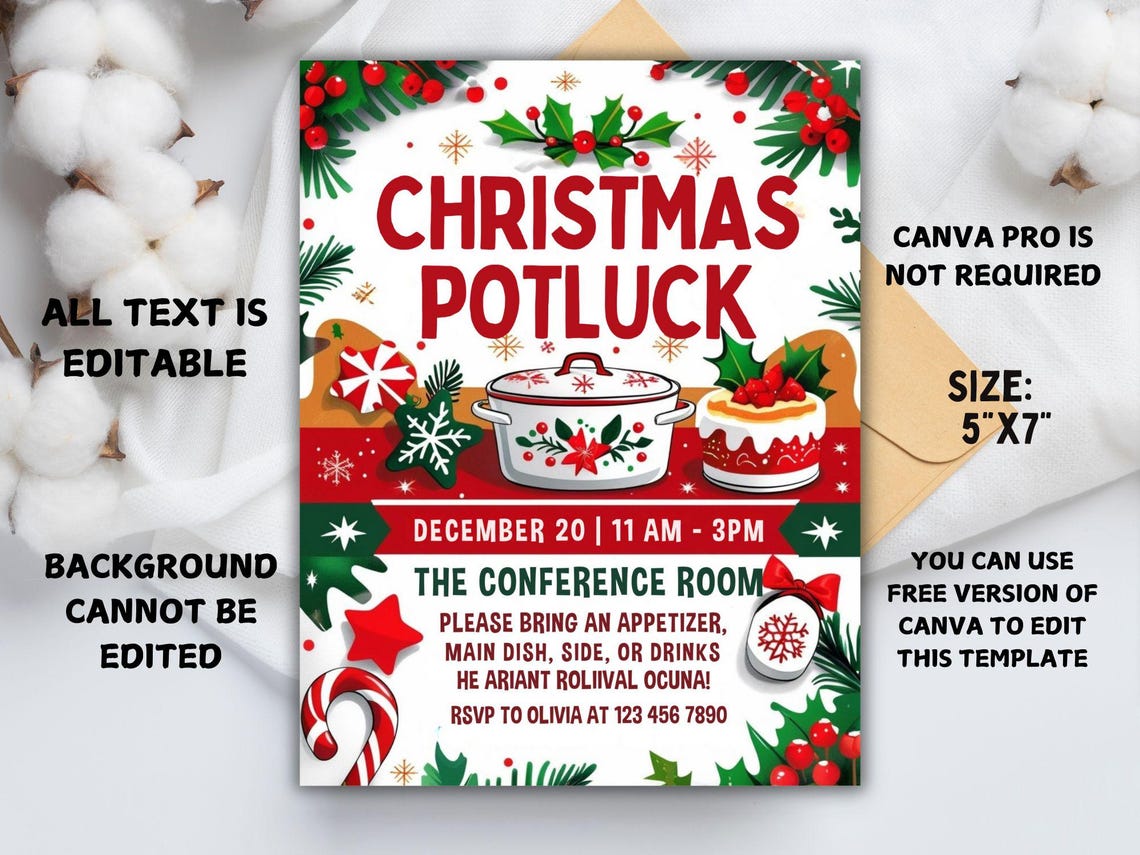 Christmas Potluck Flyer & Sign up Sheet Set | Editable Canva Template ...