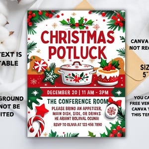 Christmas Potluck Flyer & Sign up Sheet Set | Editable Canva Template ...