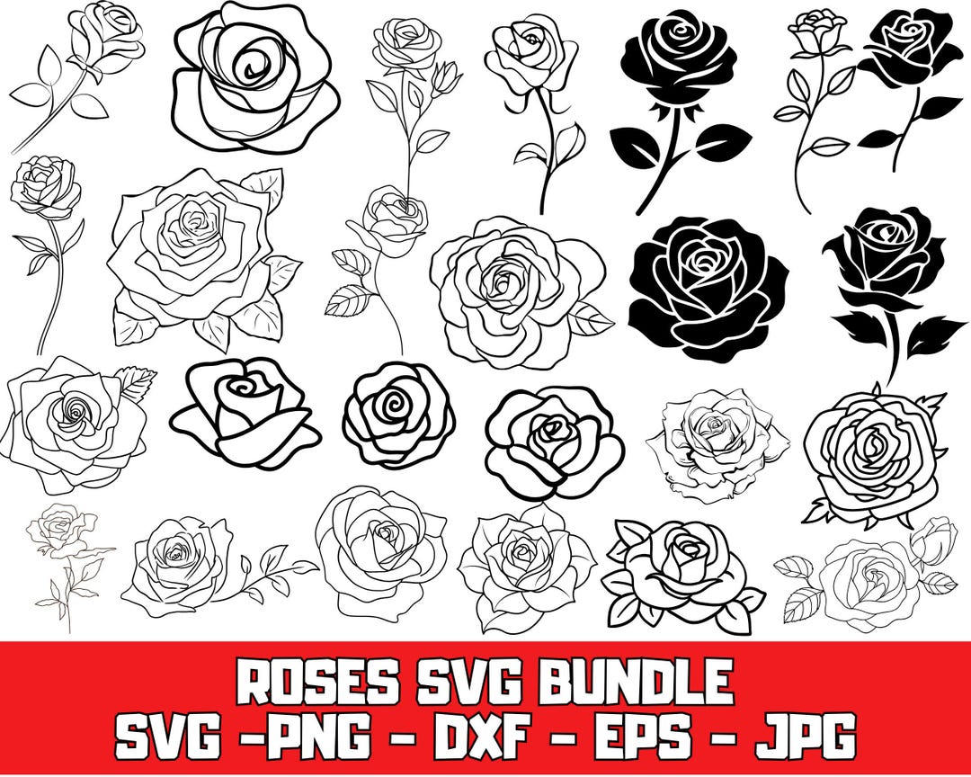 Rose Flower SVG Bundle: Cricut Cut Files, Stickers (digital Download ...