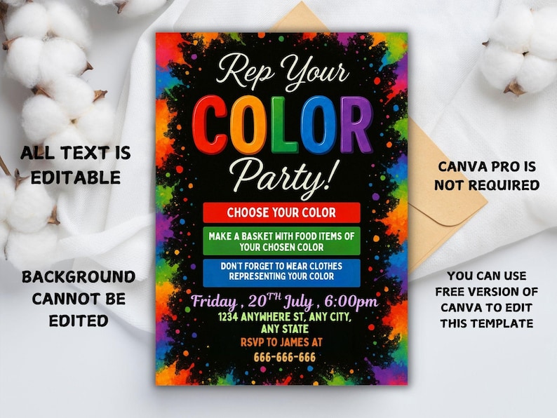 Editable Birthday Invitation, Rep Your Color Invitation, Color Theme ...