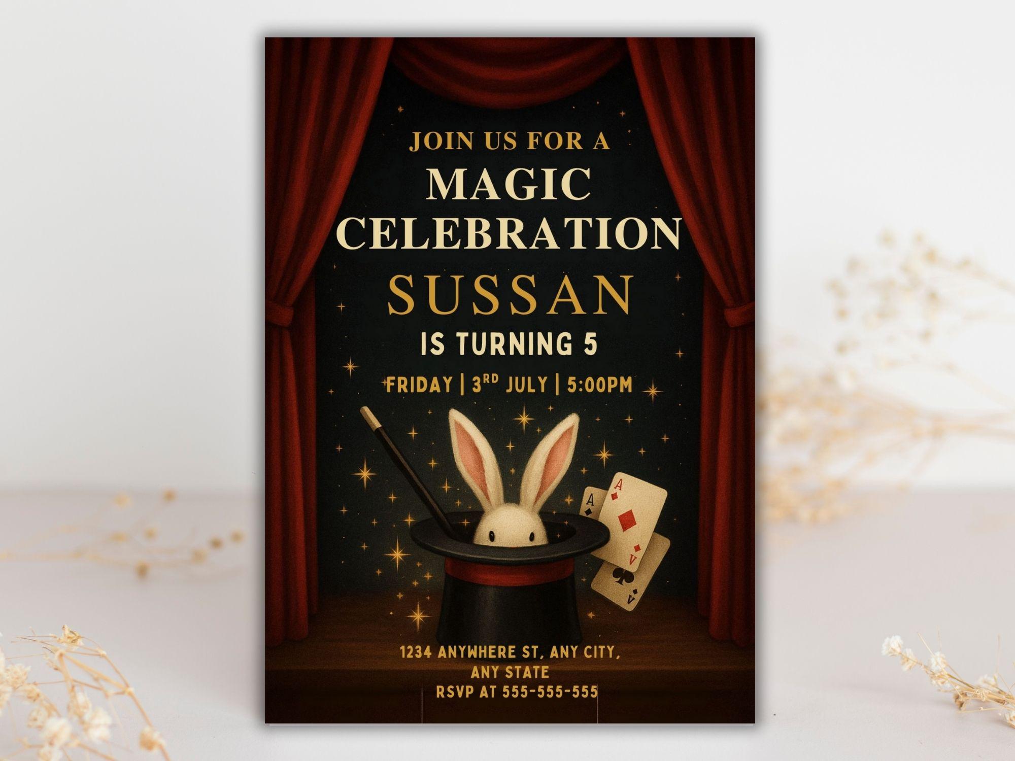 Editable Magic Birthday Invitation Template: Magician Party Evite (5x7 ...