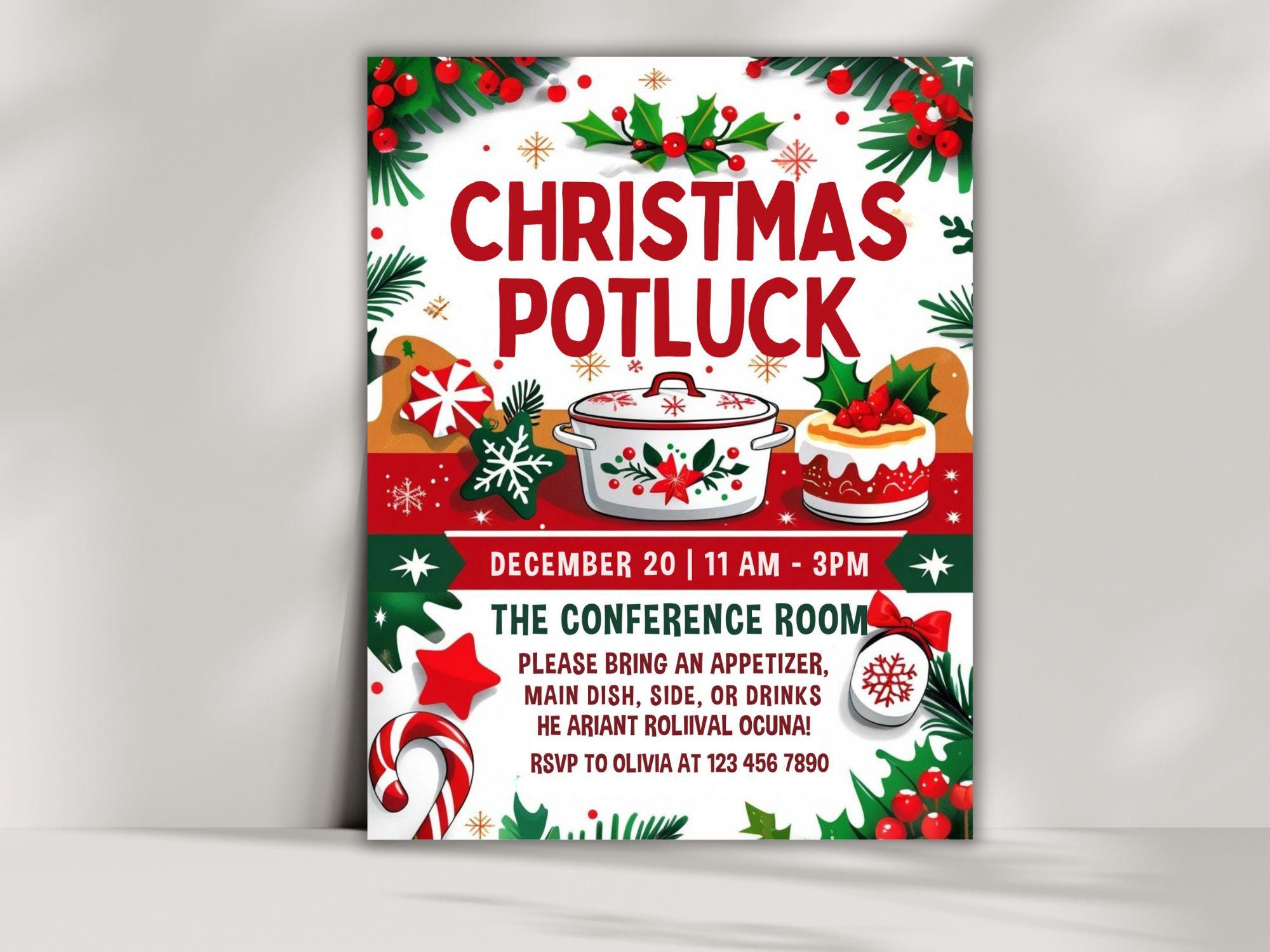 Christmas Potluck Flyer & Sign up Sheet Set | Editable Canva Template ...