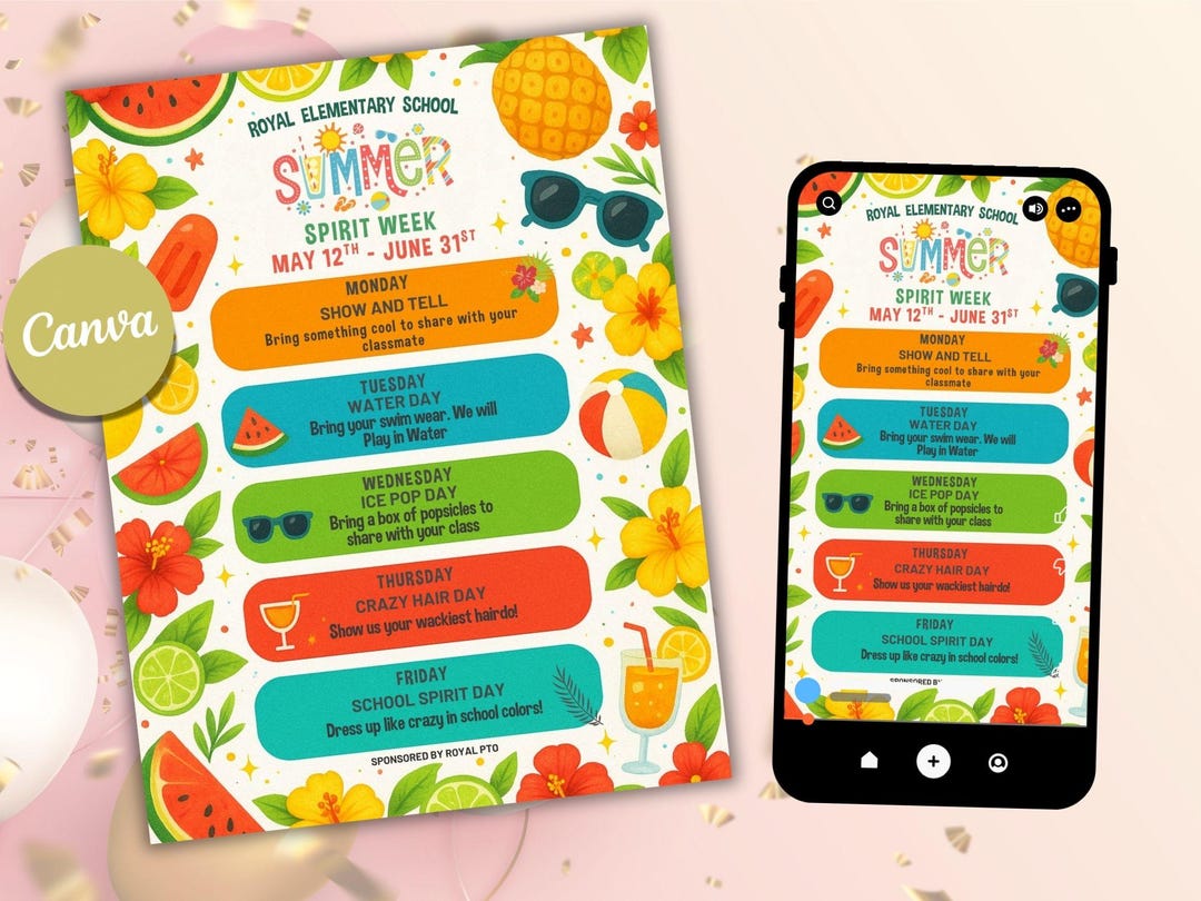 Summer Spirit Week Flyer: Editable School Event Planner (digital ...