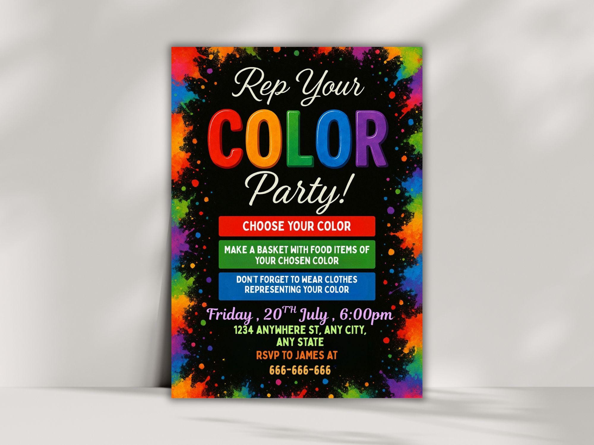 Editable Birthday Invitation, Rep Your Color Invitation, Color Theme ...