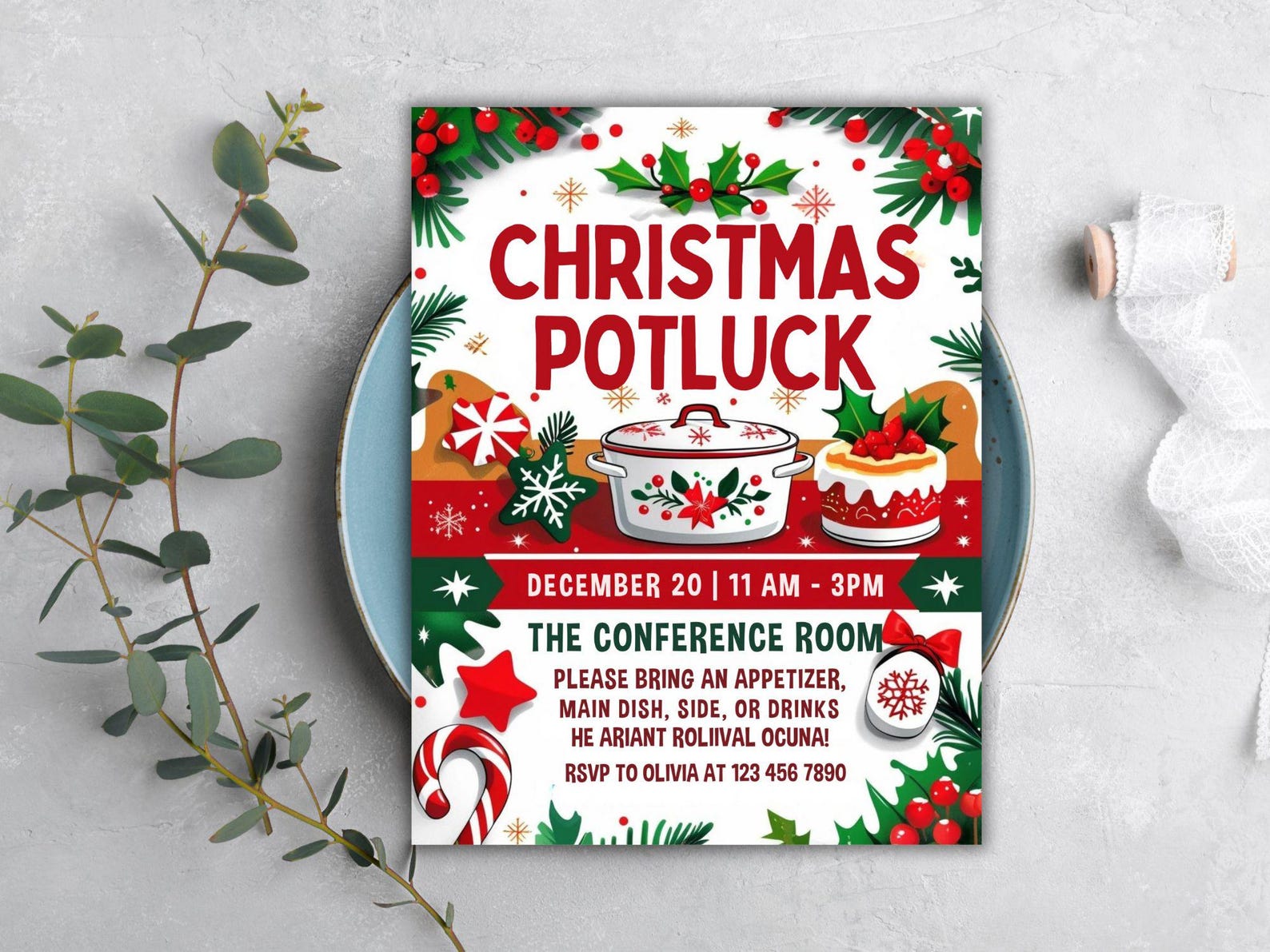 Christmas Potluck Flyer & Sign up Sheet Set | Editable Canva Template ...