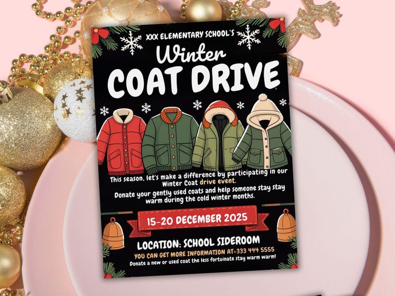 Winter Coat Drive Flyer Template: School Charity Event (canva Digital ...